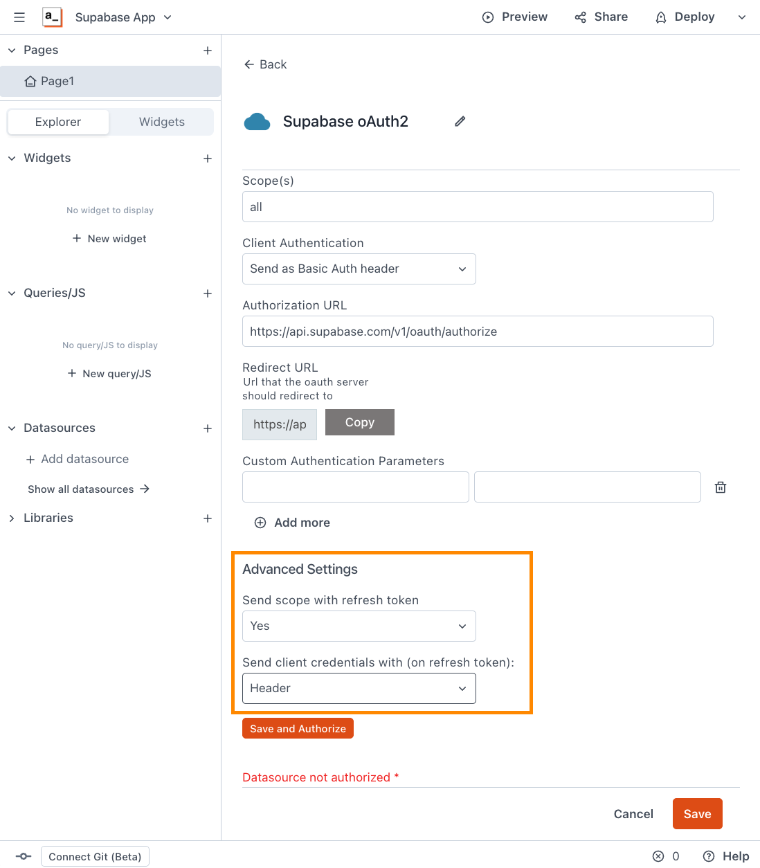 Integrating Supabase with Appsmith Using Oauth2 | Appsmith Community Portal